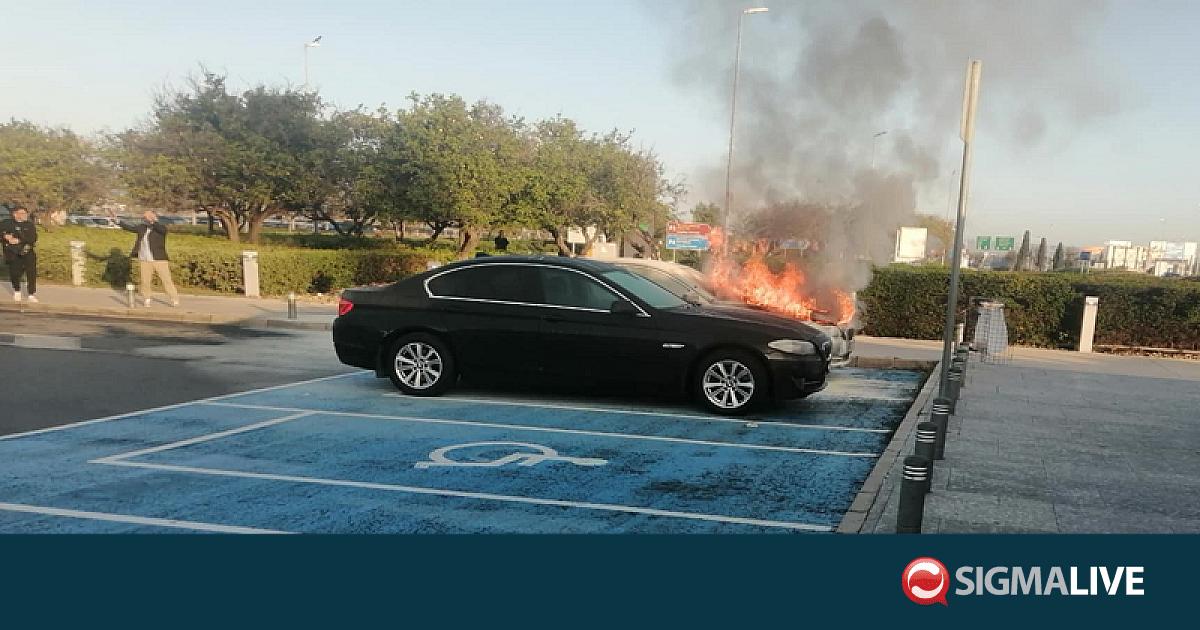 Στις φλόγες όχημα στο αεροδρόμιο Λάρνακας – Επηρεάστηκε και δεύτερο (pic&vid) - Sigmalive
