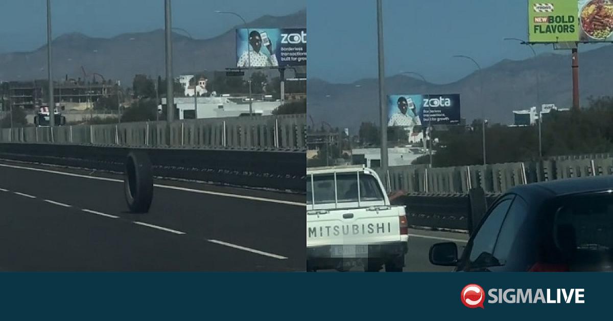ΒΙΝΤΕΟ: Η στιγμή που «αδέσποτο» λάστιχο φορτηγού κυλάει στον ...