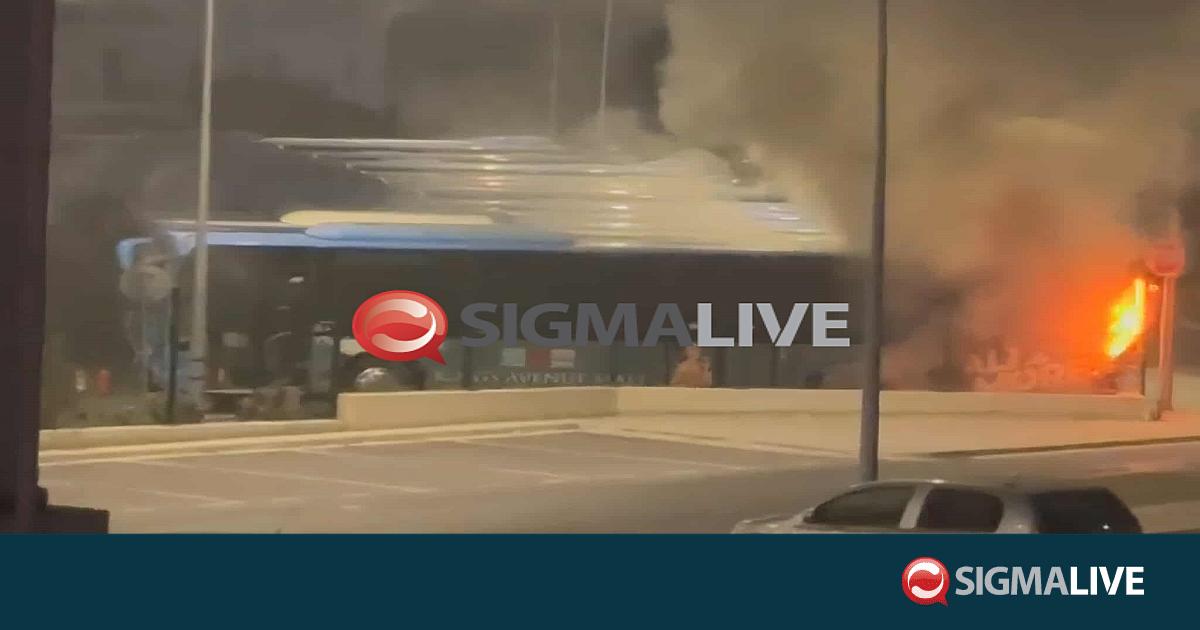 ΒΙΝΤΕΟ: Η στιγμή που τυλίγεται στις φλόγες λεωφορείο στην Πάφο - Sigmalive