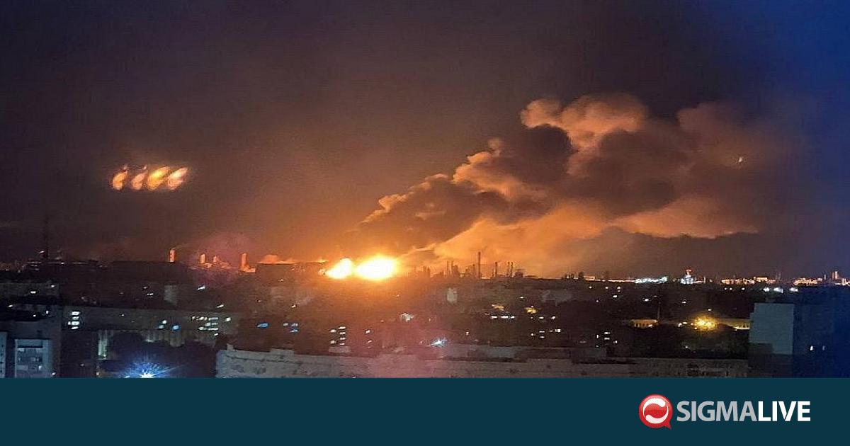 Ουκρανία: Πυρκαγιά στο ρωσικό διυλιστήριο του Σλαβιάνσκ από πτώση drone ...
